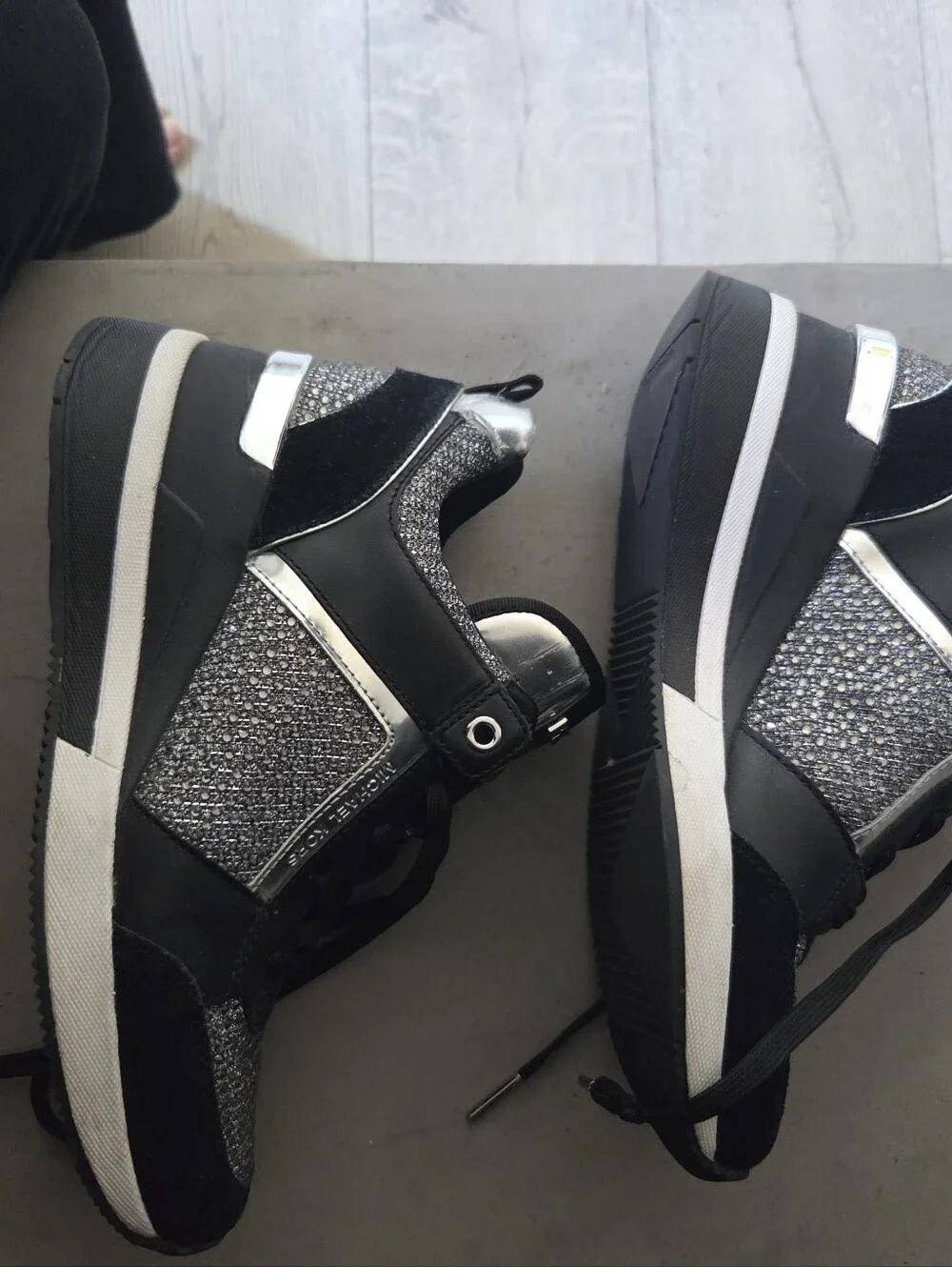 Michael Kors | Shoes | Michael Kors Silver And Black Metallic Accented ...